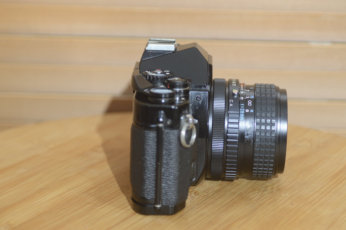 Rare Black Canon AV1 35mm SLR Camera With 28mm f2.8 Lens. Fantastic co ...